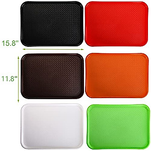 Yarlung 6 Pack Plastic Fast Food Trays, 16x12 Inches Restaurant Serving Trays Set for Coffee Table, Kitchen, Party, 6 Colors