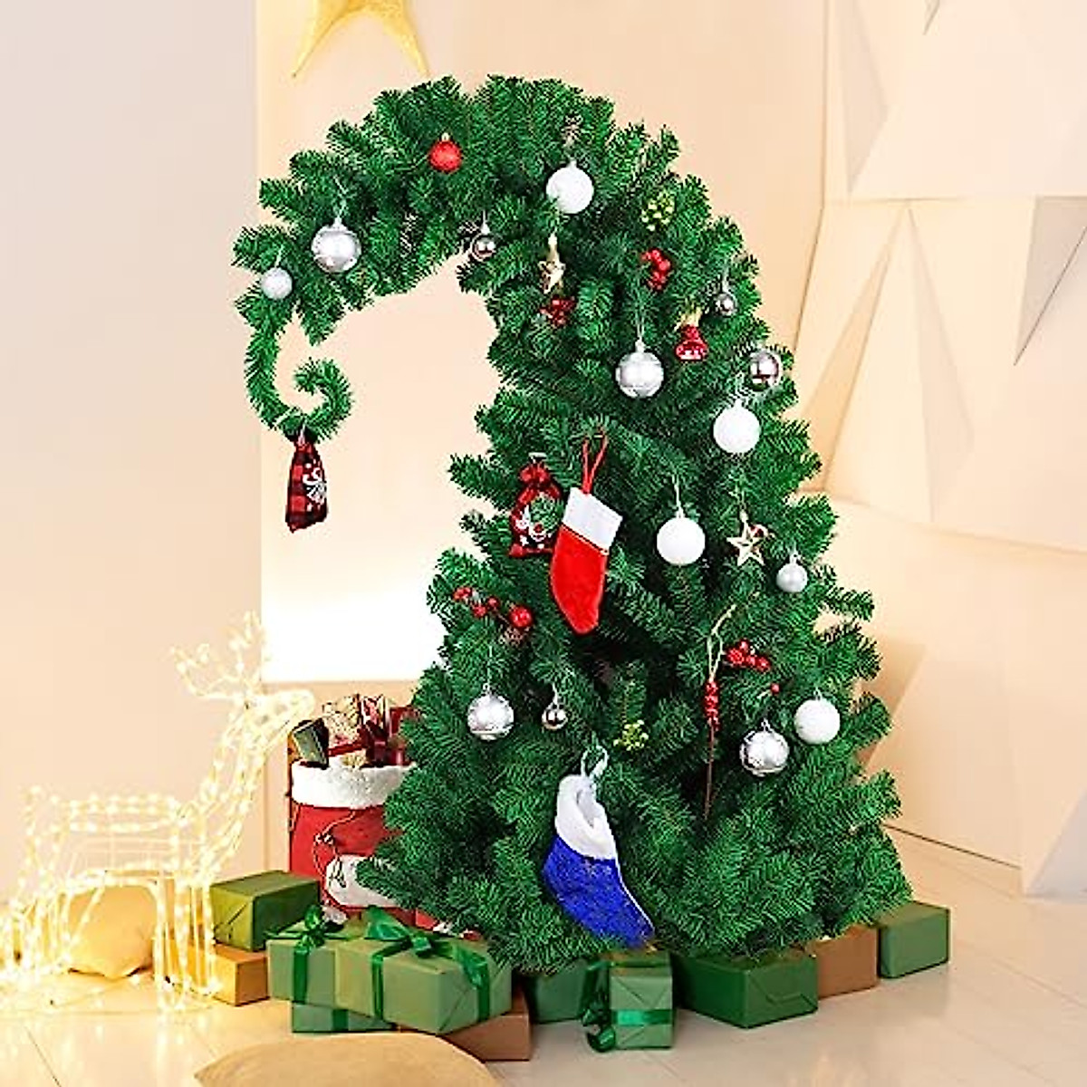 CCINEE 5 Feet Pine Christmas Tree Decor with Solid Metal Stand Santa Claus Artificial Full Green Tree Xmas Decorations for Themed Party Indoor Outdoor Living Room Home