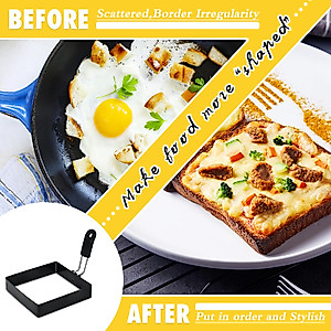 Beiskll Egg Rings for Frying Eggs, Square Egg Cooking Stainless Steel, for English Muffins Pancake, with Silicone Handle - Set of 4