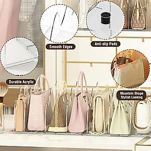 Purse Organizer for Closet, Shelf Dividers for Closet Organization, Purse Handbag Storage Closet Organizer, Adjustable Acrylic Bag Divider Organizers for Sweaters, Shirts, 10 Dividers, 2 Bases