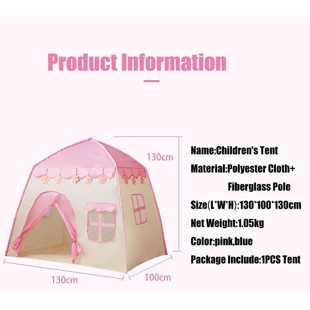 Kids Play Tent Gift, for Girls Boys, Thick Oxford Fabric, Princess Playhouse, Pink Castle, Fairy Tale Tent, Indoor Outdoor, Birthday