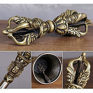 6.5" Tibetan Buddhist Meditation Bell and Dorje Set, Made in Nepal-100% Handmade Dharma Objects Copper Bell for Home Decoration for Meditation, Prayer, Reiki, Clarity, Focus, Healing Dorje Set