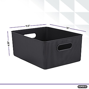 Superio Ribbed Collection - Decorative Plastic Lidded Home Storage Bins Organizer Baskets, Large Brown (1 Pack - 15 Liter) Stackable Container Box, for Organizing Closet Shelves Drawer Shelf