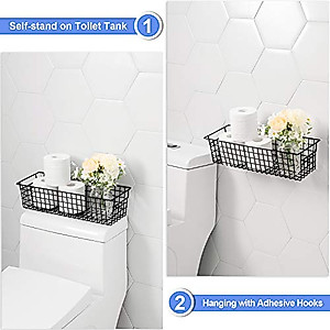 VITVITI Toilet Paper Storage with Handle, Toilet Tissue Holder, Metal Wire Storage Organizer Bins Basket, for Bathroom/Wall Mounted, Set of 2, Black