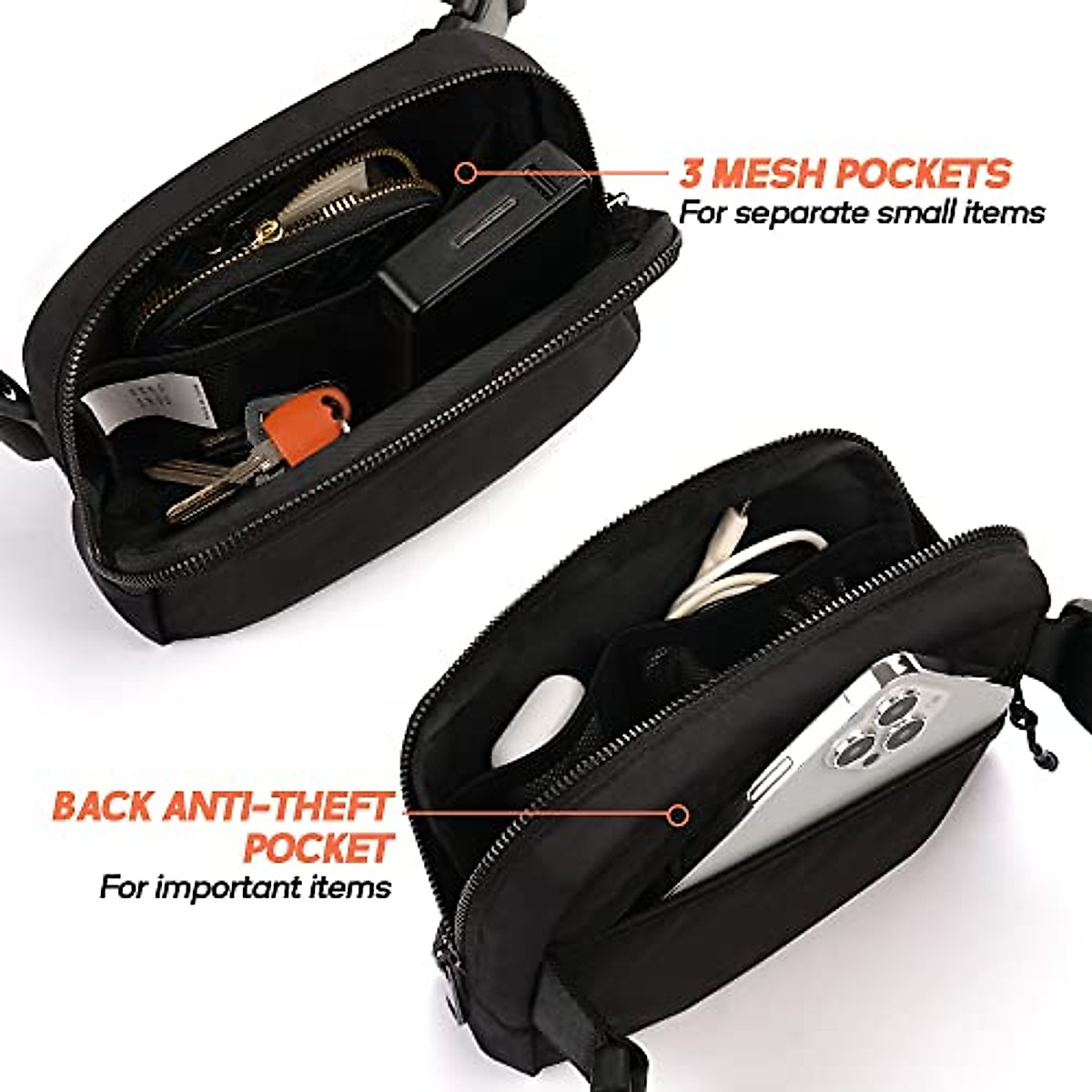 Everywhere Belt Bag with Card Holder Wallet for Women, Fanny Pack Crossbody Bags with Longer-length Adjustable Strap, Unisex Fashion Waist Packs for Workout Travelling Running (Black)