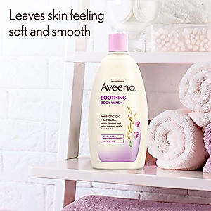 Aveeno Soothing Body Wash for Sensitive Skin with Prebiotic Oat Camellia Cleansing Wash for SoftFeeling Skin Formulated Without Sulfates Parabens Phthalates Dyes fl., Cream, 18 Fl Oz