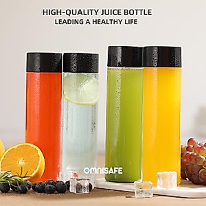 OMNISAFE 15Pcs 12Oz Rectangle Plastic Juice Bottles with Caps, Empty Reusable Clear Bottles with Leak-Proof Lid, Bulk Water Containers for Cold Drinks, Smoothie and Beverages