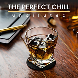 Mantello Whiskey Stones Gift Set for Men - Whiskey Glass Set of 2 with Stainless Steel Whiskey Stones - Whiskey Gifts for Men, Whisky Glasses and Whiskey Stones Rocks