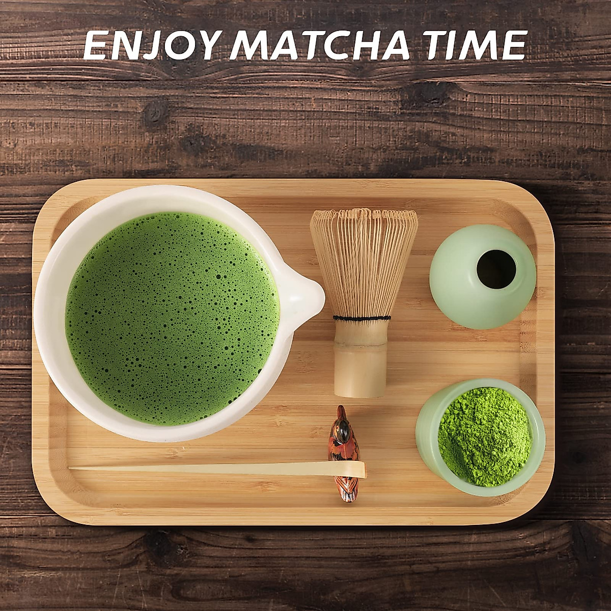 Artcome Japanese Matcha Tea Set, Matcha Bowl with Pouring Spout, Tea Tray, Bamboo Whisk, Ceramic Whisk Holder, Handmade Matcha Ceremony Kit For Japanese Tea Ceremony (10Pcs)