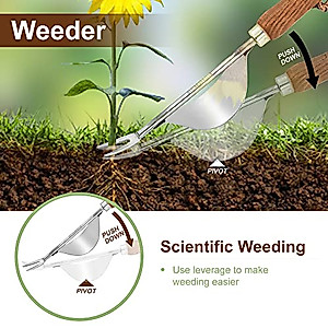 EZARC Garden Tool Set, 4 Piece Stainless Steel Heavy Duty Gardening Tools with Wooden Handle, Gardening Kit Include Hand Shovel, Trowel, Garden Rake, Hand Weeder