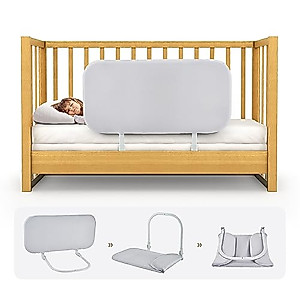 strenkitech Foldable Toddler Crib Rail - Universal Fit for Twin, Queen, Full, King Size Beds - Gray - Easy to Assemble Bed Guardrail for Infants and Toddlers (32 Inch)