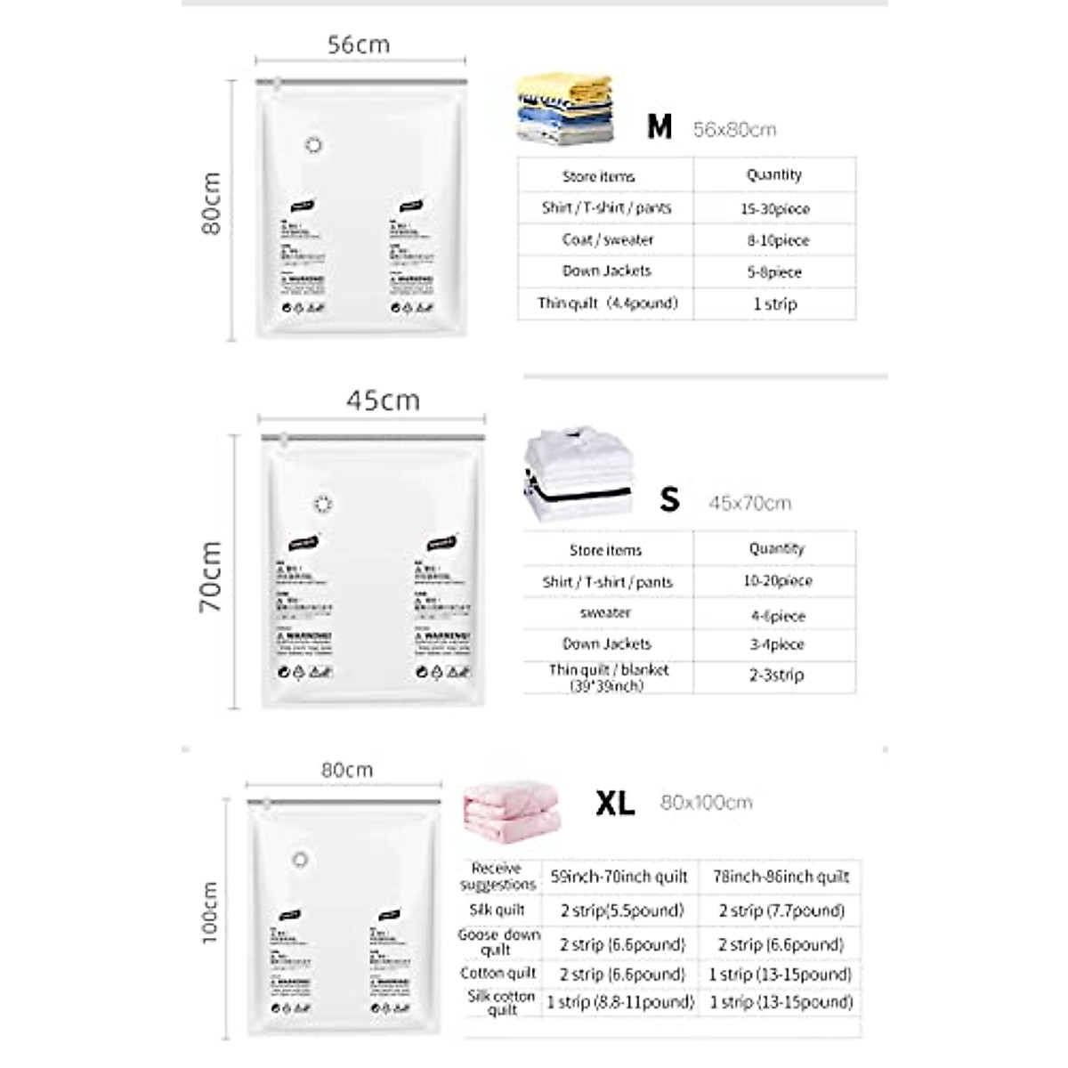 COSadiman Vacuum Storage Bags Space Saver Bags with Hand Pump, 6 PCS Plain/Flat Heavy Duty Space-saving Storage Bags,Vacuum Sealed Bags for Beddings Quilt Clothes Blankets Comforters Closet Organizers, Save Up 80% Space (Medium, Transparent)