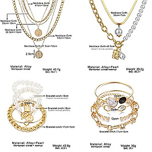 KISS WIFE Gold Jewelry Set for Women Girls, Multi Layered Necklace Bracelet Stackable Knuckle Rings and Earrings Set, Boho Trendy Vacation Jewelry Packs, Anniversary Valentine Birthday Gifts for Her