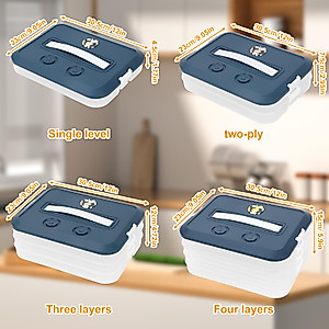 TOWEBOORY 4-Layer Dumpling Box,Food Storage Containers with Lids,Stackable Cookie Carrier with Lid and Handle,Cookie Storage Containers Airtight,Time Recoder