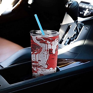 FHENMSA Reusable Plastic Water Cups with Lids,Bloody Handprints Print Anti-overflow Cup,sports Travel Coffee Cup