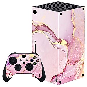 PlayVital Cosmic Pink Gold Marble Effect Custom Vinyl Skins for Xbox Series X, Wrap Decal Cover Stickers for Xbox Series X Console Controller