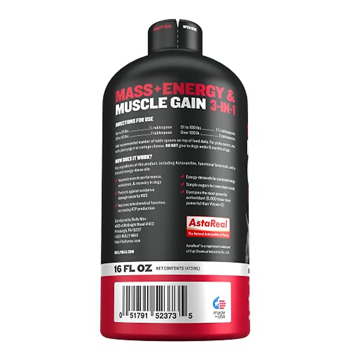 Bully Max 3-IN-1 Liquid Muscle Building Supplement For Dogs. For all breeds & ages. Clinically tested. #1-rated since 2008