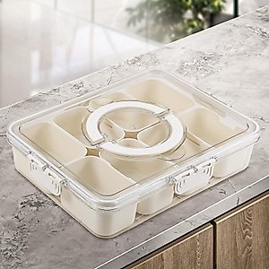 Uideyvi 2PCS Divided Serving box With Lid and Handle, Snack Containers With Dividers and Lids, Candy, Spices, Fruits (With 10 Fruit Forks), Snacks Storage Containers, Convenient to Carry Out.