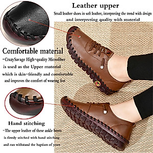 CrazySavage Women's Leather Soft Beef Tendon Flat Bottom Loafers Slip-on Handmade Round Toe Non-Slip Breathable Mom Leisure Walk Shoes (White,10,Women,10)