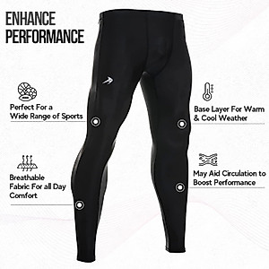 CompressionZ Men's Compression Pants Base Layer Running Tights Mens Leggings for Sports (Black, L)