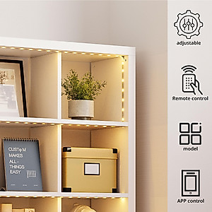 IRONCK 15 Cube Bookcase Storage Shelf Organizer with LED Lights, 5 Tier Bookshelves and Bookcases Display Shelves, Horizontally or Vertically Use, White