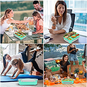 Bento Box, Lunch Box Kids, 1300ML Bento Box Adult Lunch Box with 4 Compartment &Food Picks Cake Cups, Lunch Box Containers for Adults/Kids/Toddler, Leak-Proof, Microwave/Dishwasher/Freezer Safe(Green)