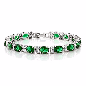 Gem Stone King 40.00 Ct Oval and Round Green Color Cubic Zirconias CZ Tennis Bracelet for Women 7 Inch