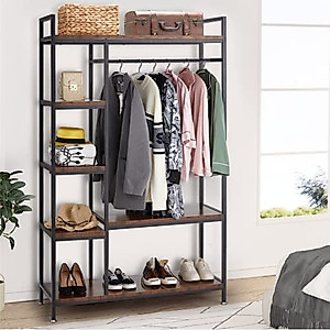 JOMMED Clothing Rack with Shelves Free Standing Closet with Shelves and Hanging Rod, Industrial Clothing Rack for Bedroom