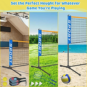 Pickleball Net, Pickleball Set with Net, Indoor Outdoor 17ft x 3-5ft Height Adjustable Pickle Ball Net, Pickleball, Badminton, and Volleyball All-in-One Net w/Pickleball Paddles, Badminton Rackets