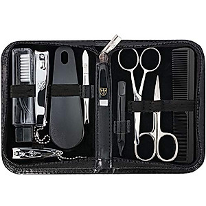 3 Swords Germany - brand quality 10 piece manicure pedicure grooming kit set for professional finger & toe nail care tweezers file clipper fashion leather case in gift box, Made by 3 Swords (02570)