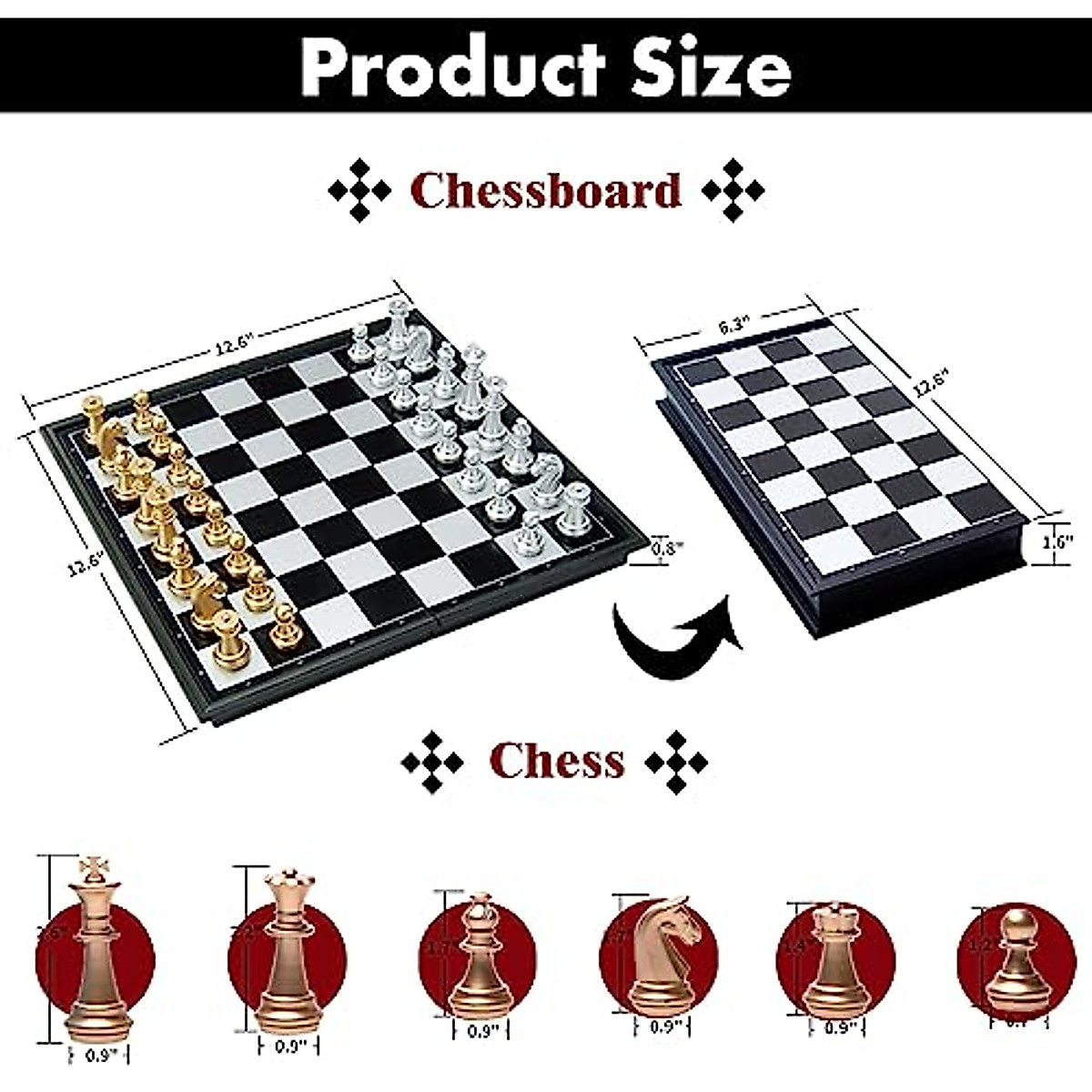 Chess Set Travel Magnetic Chess Set (12.6 Inches) - Folding, Portable, and Educational Board Game