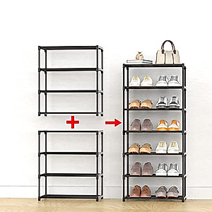 4-Tier Small Shoe Rack, Narrow Stackable Shoe Shelf Storage Organizer, Sturdy Metal Expandable Free Standing Shoe Racks for Entryway Hallway Closet Bathroom Living Room (Black)