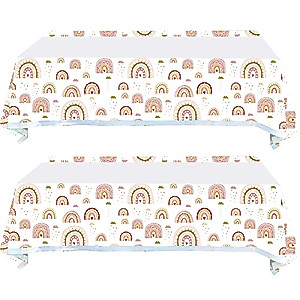 2Pack Boho Rainbow Tablecloth for Boho Rainbow Table Cover Party Supplies Decorations (70.9" x 42.5")