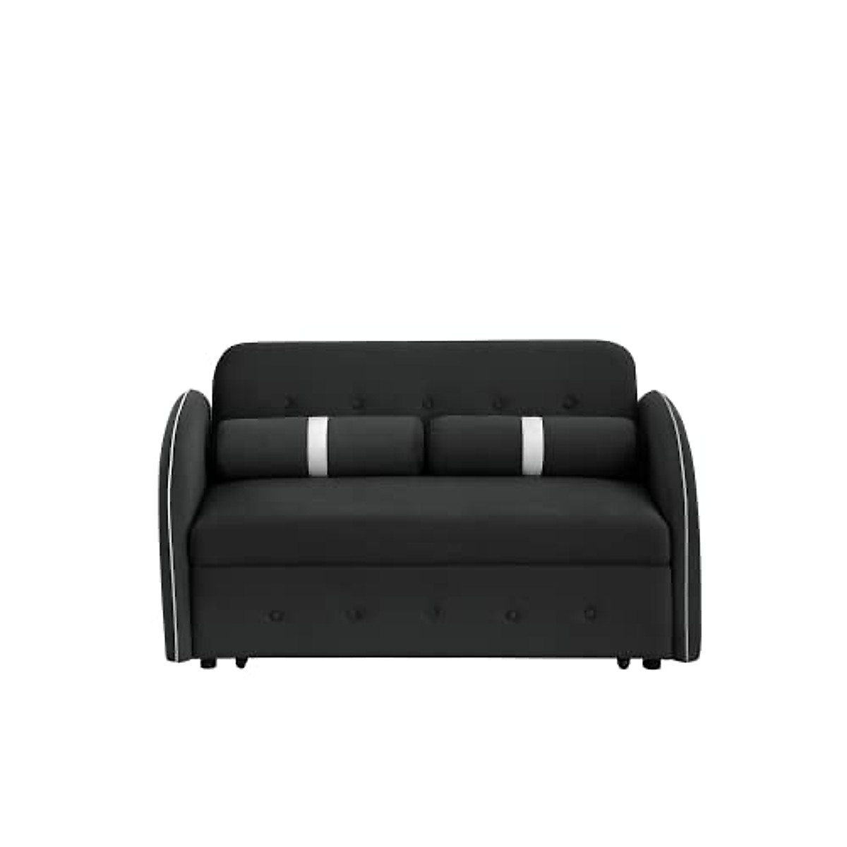 Caroun 55.5" Pull Out Sofa Bed 2 Seater Loveseats Sleeper Sofa with Side Pockets Adjsutable Backrest and Lumbar Pillows for Apartment Office Living Room (Black 2)
