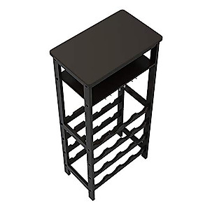 URFORESTIC Bamboo Wine Rack Free Standing Wine Holder Display Shelves with Glass Holder Rack, 16 Bottles Stackable Capacity for Home Kitchen