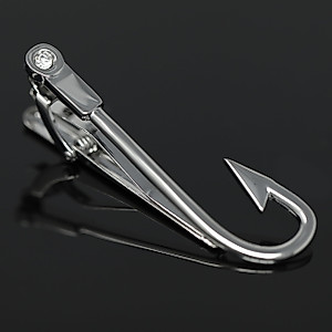 MENDEPOT Fishing Hook Tie Clip Rhodium Plated Nolvety Fishhook Tie Clip With Box