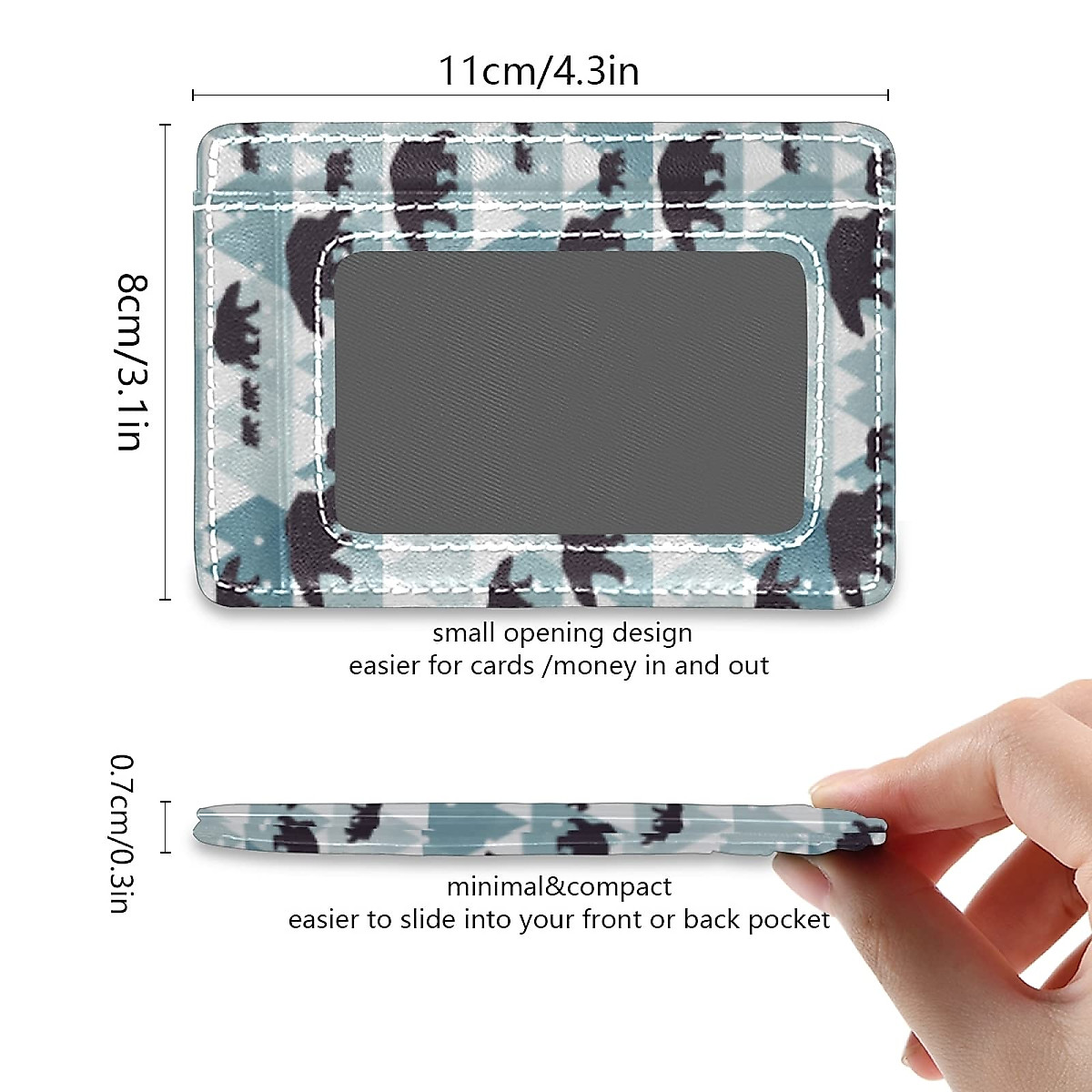 OTVEE Slim Minimalist Wallets Rfid Blocking Card Wallets PU Leather Front Pocket Wallets for Men and Women (Mama Bear With Baby)