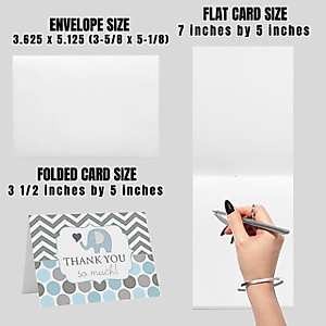 Paper Clever Party Blue Elephant Thank You Cards with Envelopes for Boys Baby Shower, Gender Reveal, Birthday, Everyday Occasions, Small Folded Note Set, 20 Pack