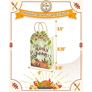 qiqee 24-Packs Thanksgiving Paper Gift Bags with Handles Bulk 8.26×6×3.15 Inch Pumpkin Gift Bags Multiple Uses (Small Size)