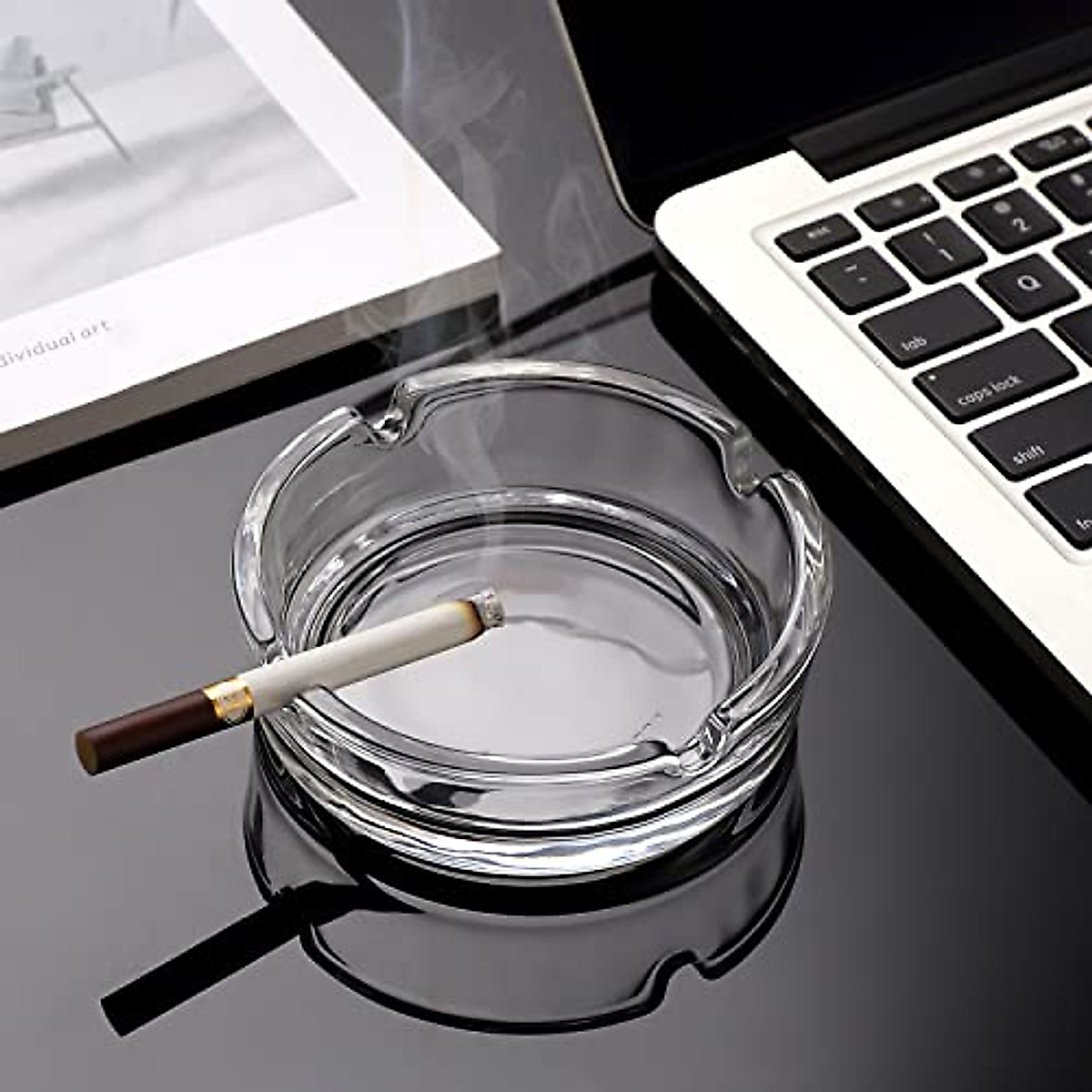 Ash Tray, Glass Ashtray for Cigarettes, Portable Decorative Modern Ashtray for Outside, Home, Office, Patio, Outdoor, Indoor, Fancy Cute Cool Ashtray, Clear/Crystal/Transparent (4.17"L x 1.41"H)