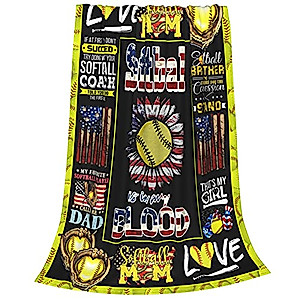 CHILL·TEK Love Softball Blanket, Softball in My Blood Throw Blankets Soft Lightweight Bed Blanket Cozy Warm Velvet Blanket Gift for Men Boys All Season Flannel Blanket for Couch Bed Sofa, 80"x60"