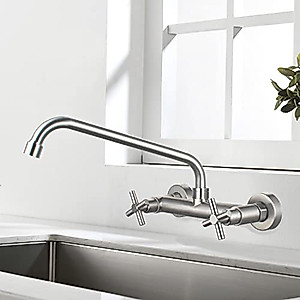 UMANYI Commercial Kitchen Faucets 8 inch Center Wall Mount Stainless Steel Brushed Nickel 2 Handle Utility Laundry Sink Faucet Bar Pre Faucet with 11" spout SSKF09-2LCW