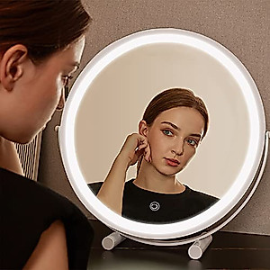 Hasipu Vanity Mirror with Lights, 18" LED Lighted Smart Touch Control 3 Colors Dimmable Round Mirror 360°Rotation White