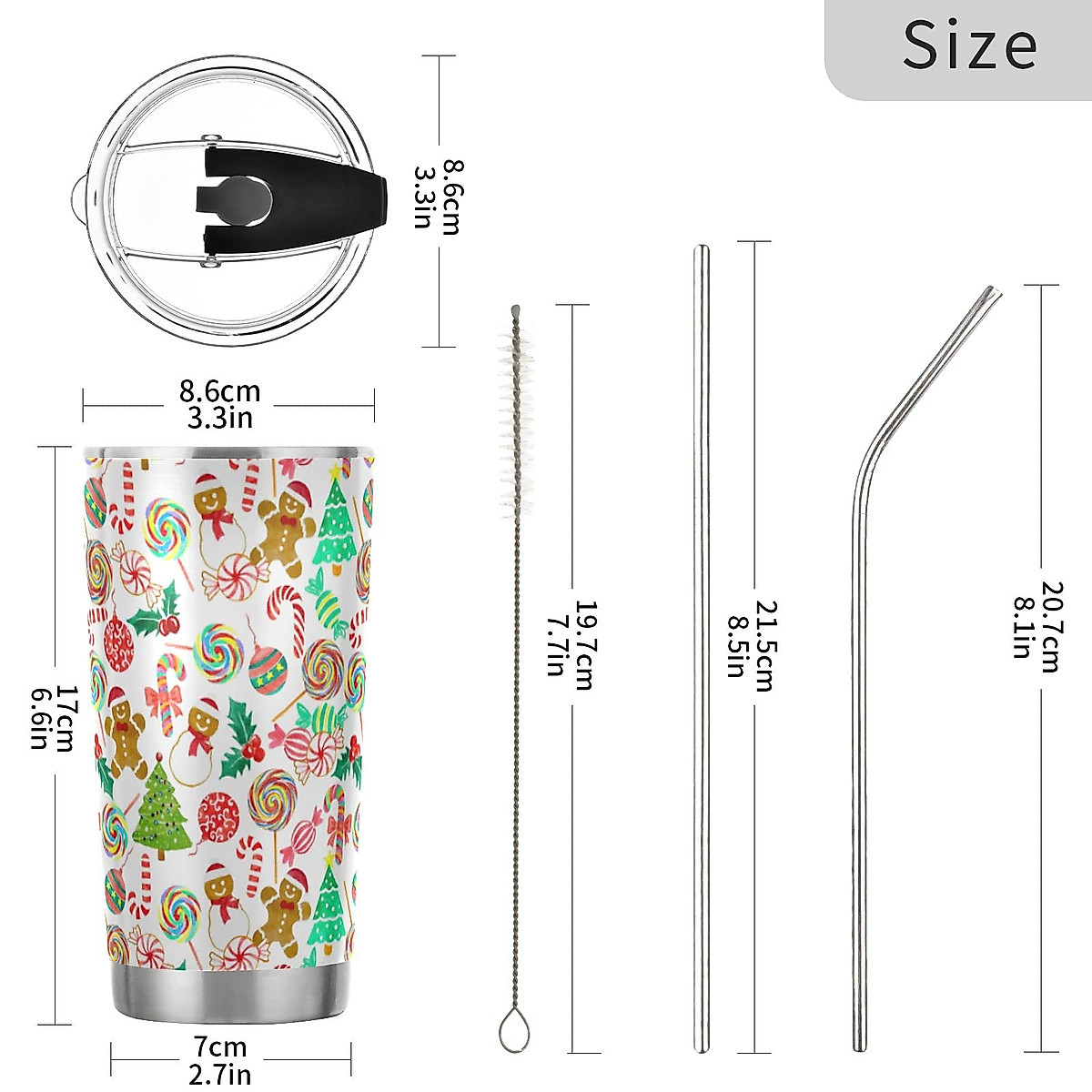 Yasala Christmas Tumbler Candy Cane Lollipop Gingerbread Insulated Coffee Cup Beverage Container Office Travel Mug with Straw and Lid 20oz Holiday Back to School Gift