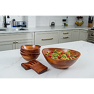 Lipper International Cherry Finished Salad Hands, 3.75" x 6.75" x 1.88", One Pair