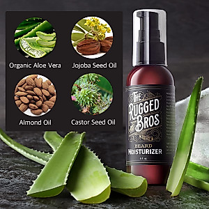 The Rugged Bros Moisturizing Beard Conditioner : Leave-In Cream, Softener and Moisturizer for Beards and Mustaches - USA Made in Veteran Owned Facility with Aloe Vera, Essential Omegas and Vit E 4 oz