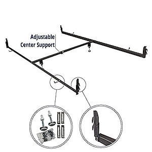Glideaway DRCV1L Bed Rail System - Adjustable Steel Drop Rail Kit to Convert Full Size Beds to Fit Queen Size Mattresses - Suitable For Antique Beds - Hook-in Attachments
