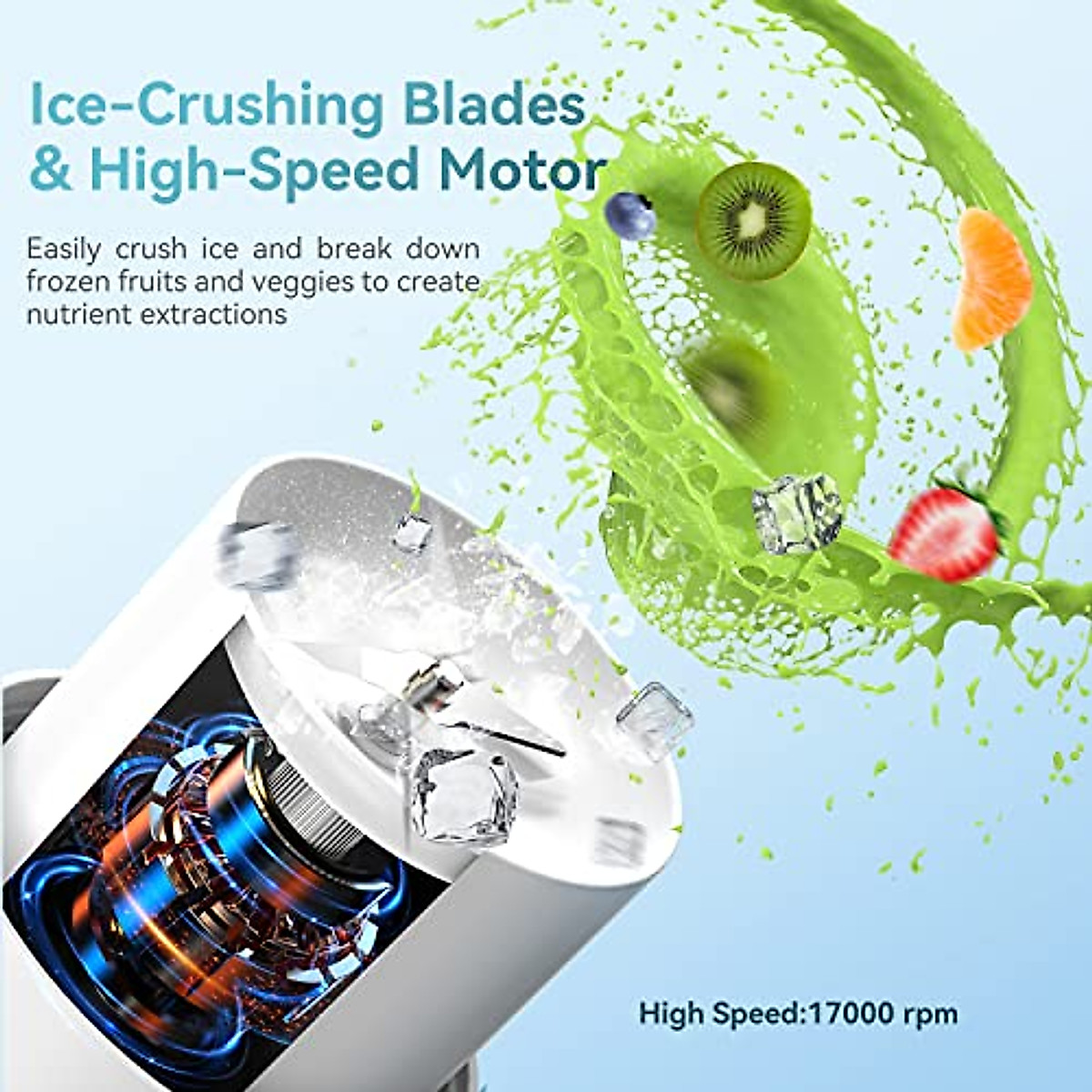 Wamife Portable Blender, Stainless Steel Personal Blender for Shakes and Smoothies, Rechargeable Smoothie Blender Keep Juice Fresh and Cold Mini Blender for Travel Sports