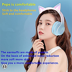 RAHAFA Cat Ear Headphones, Bluetooth 5.1 Headphones, Led Light Up Over Ear Headphones, Foldable Wireless Headset for Tablet/pc/ipad/Cell Phones, with Hanging Headphone Bracket-Black