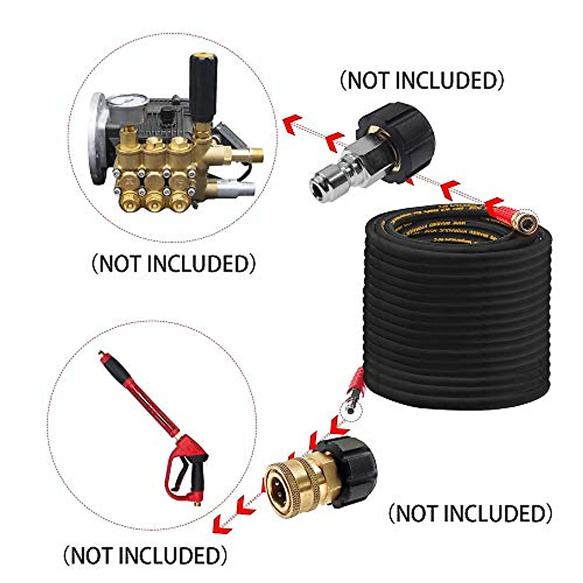 Xiny Tool 50FT Pressure Washer Hose with 3/8" Quick Connect, 4000 PSI High Tensile Wire Braided Power Washer Hose for Cars, Swimming Pool, Floors